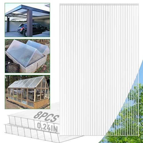 Sinimaka 8 Pack Polycarbonate Greenhouse Panels, 8' x 4' x 0.24'' Twin-Wall Polycarbonate Sheets ...